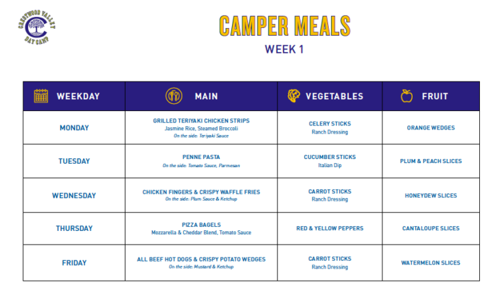 Camp Menu – Crestwood Vally Day Camp